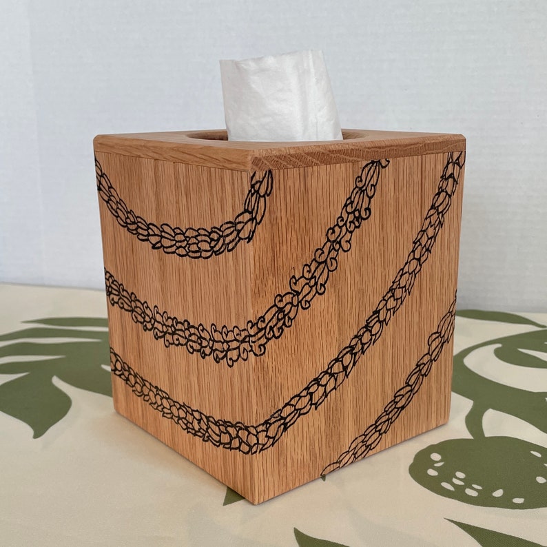 Hawaiian Lei Wooden Tissue Box Holder puakenikeni, Pikake, Crown Flower ...