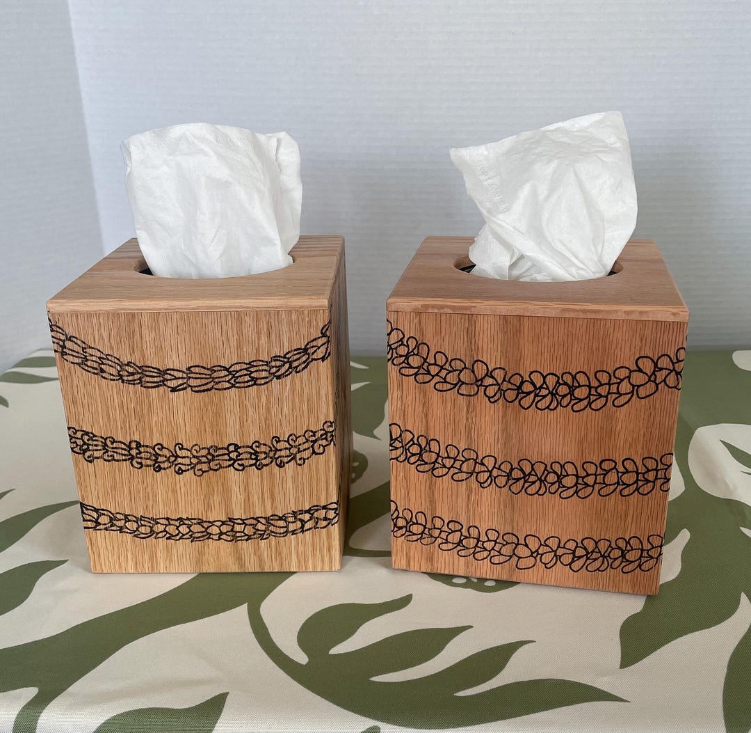 Hawaiian Lei Wooden Tissue Box Holder puakenikeni, Pikake, Crown Flower ...