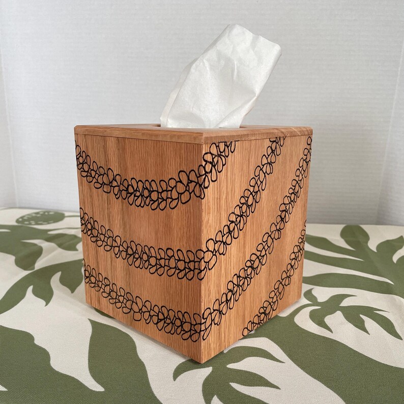 Hawaiian Lei Wooden Tissue Box Holder puakenikeni, Pikake, Crown Flower ...