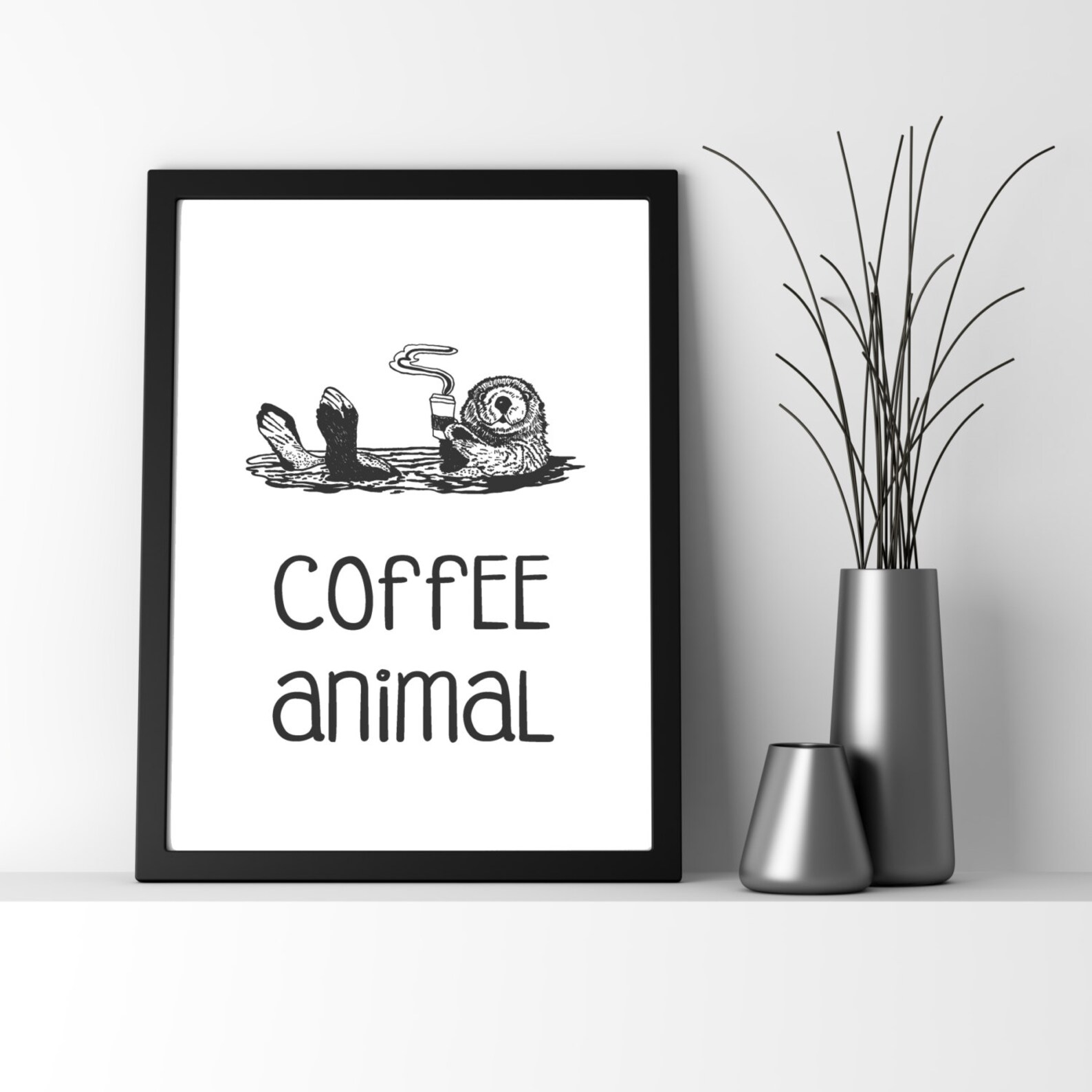 Coffee Animal Digital Download Otter Drinking Coffee Print | Etsy