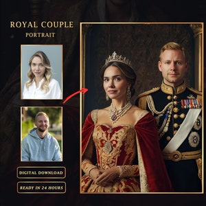 Custom Royal Couple Portrait Queen and King From Photo Custom Royal ...