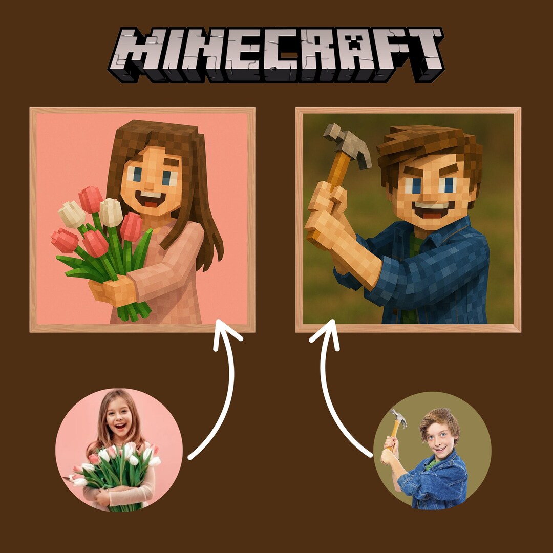 Custom Minecraft Digital Art, Custom Pixelated Block-style Portrait ...