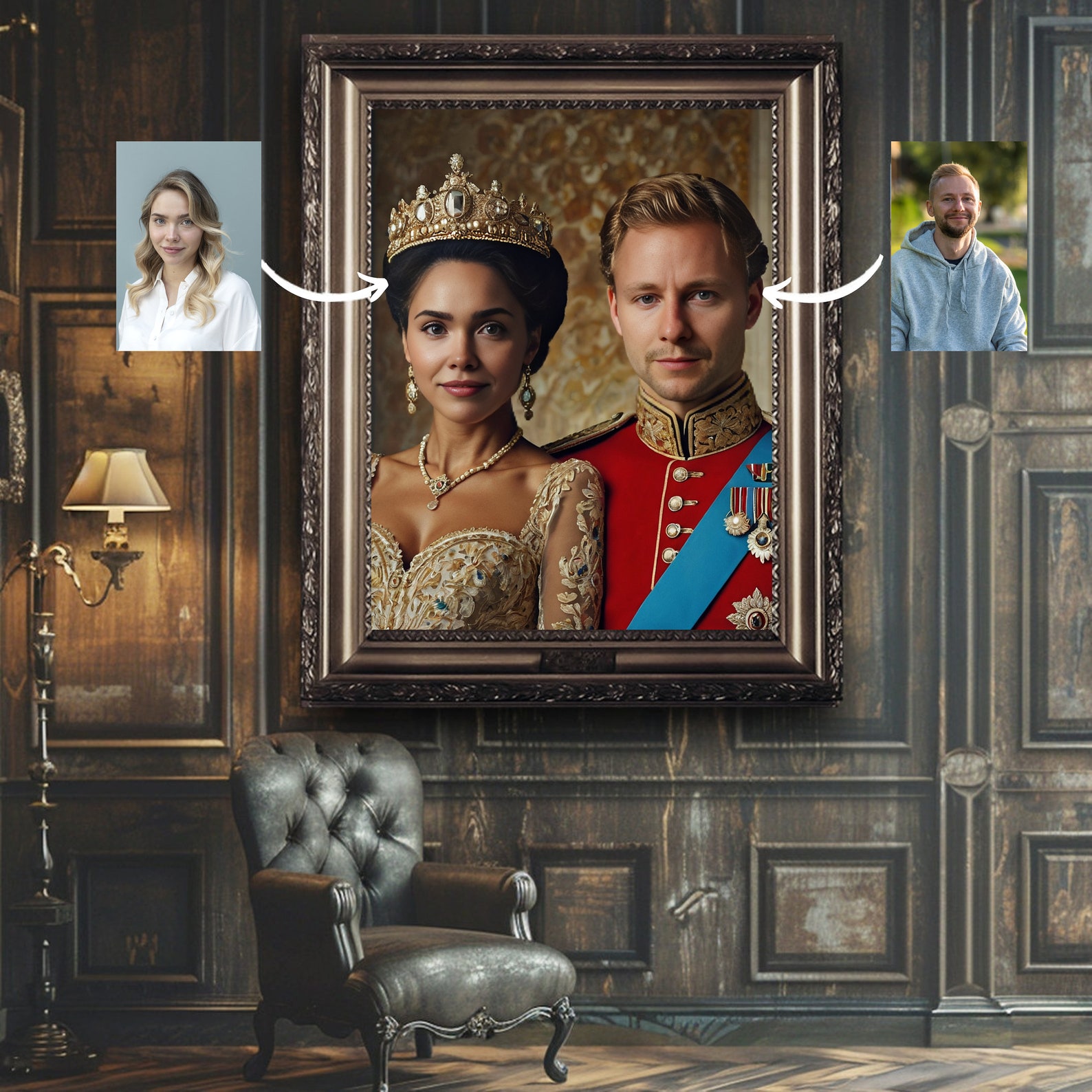 Custom Royal Couple Portrait Queen and King From Photo Custom Royal ...