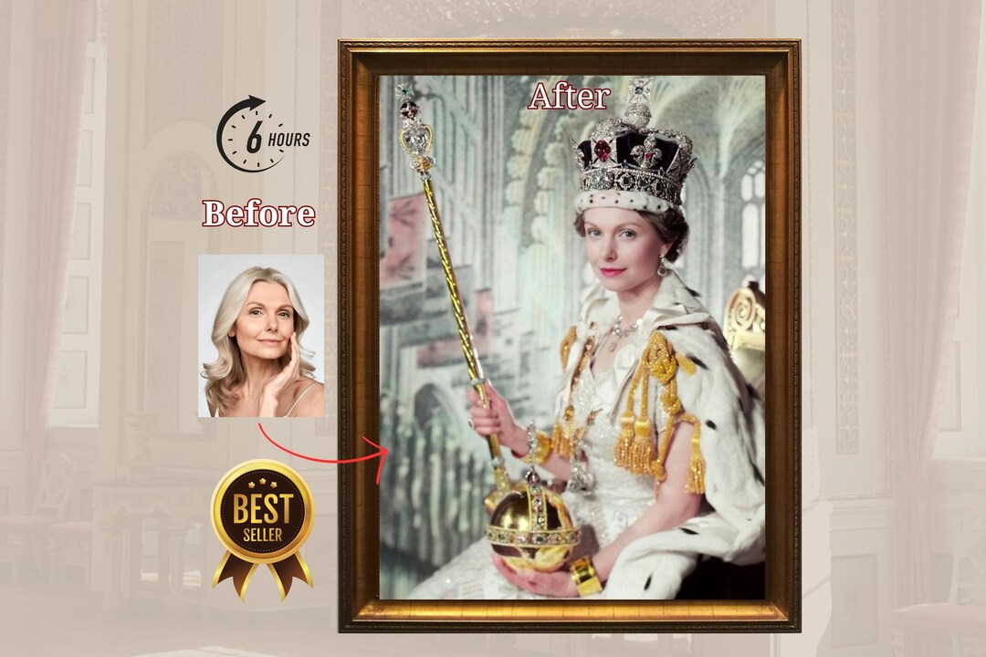 Custom Queen Elizabeth II Coronation Portrait Personalized Face Swap ...