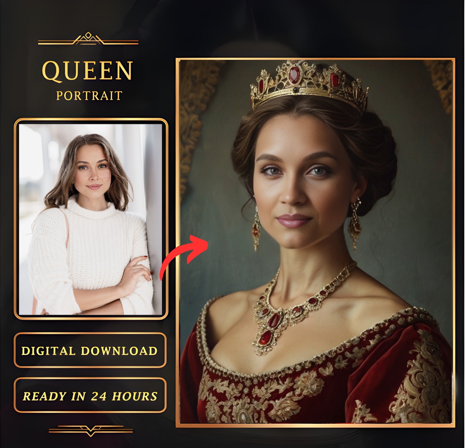 Custom Royal Couple Portrait Queen and King From Photo Custom Royal ...