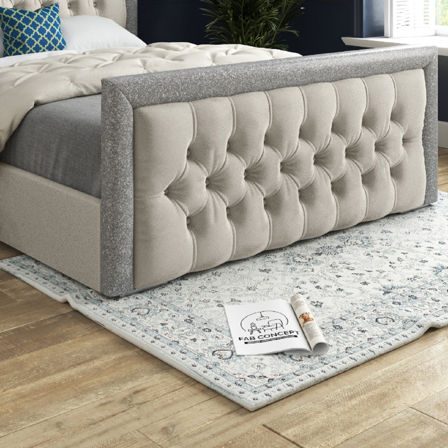 Venice Glitter Border Upholstered Soft Velvet Low Foot Bed Frame Single to Super King Fast free Del UK Handmade Assembly Available Etsy UK