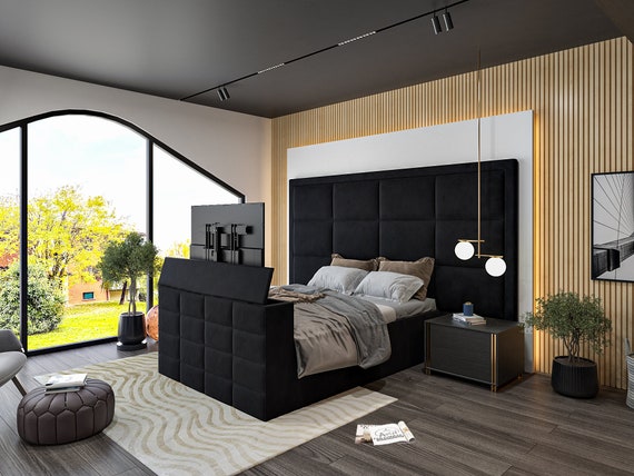 New York Upholstered TV Bed Frame Luxury Cubic Design Single to Super King Fast Free Del UK Handmade Assembly Available Etsy UK