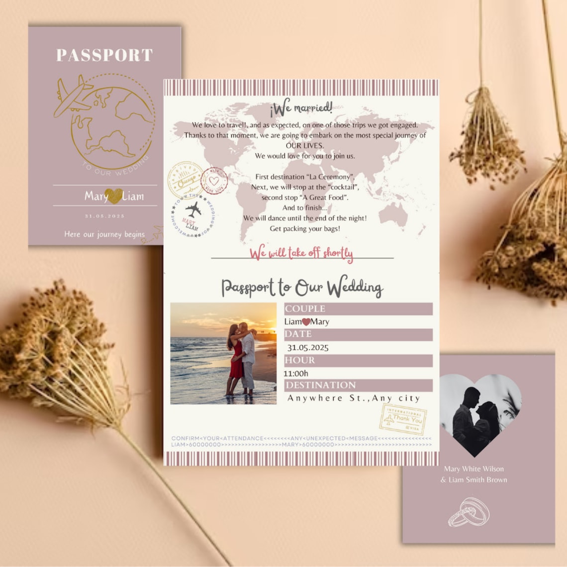 Passport Wedding Invitation, Editable Invitation, Romantic Style ...