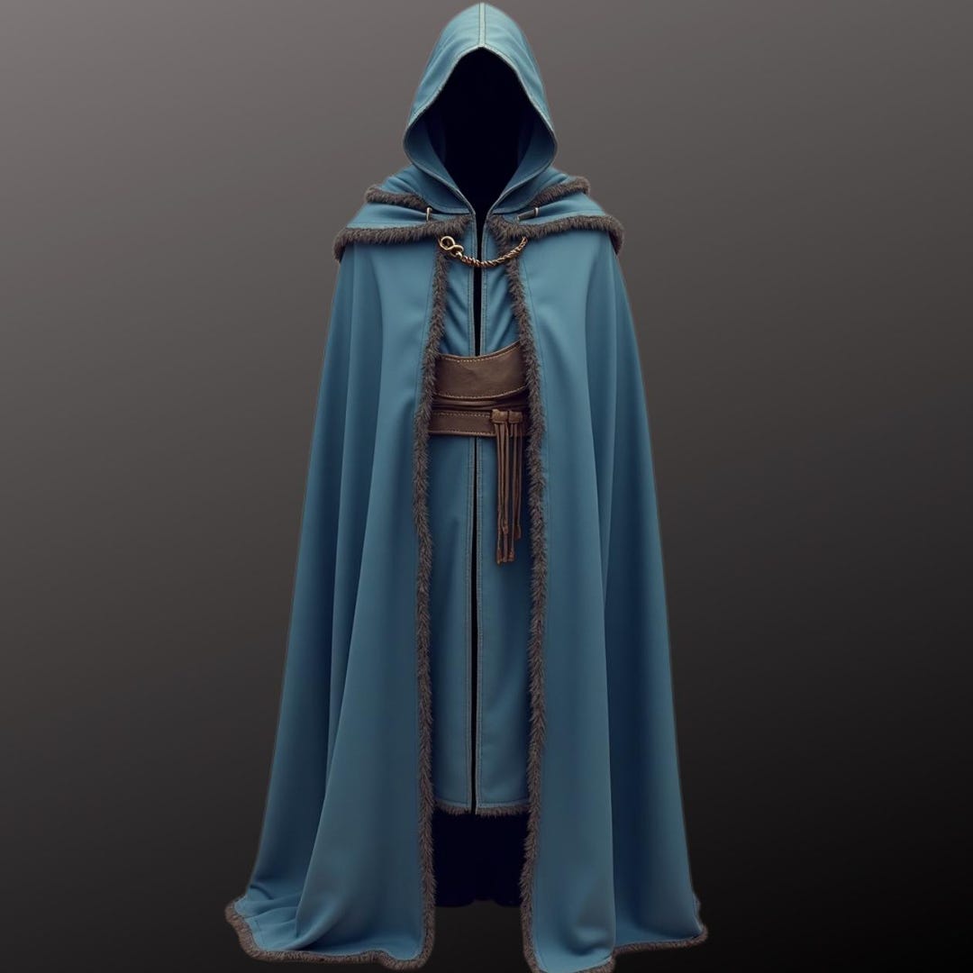 Elegant Blue Hooded Cloak and Inner Coat - Gothic Cloak With Fur Trim ...