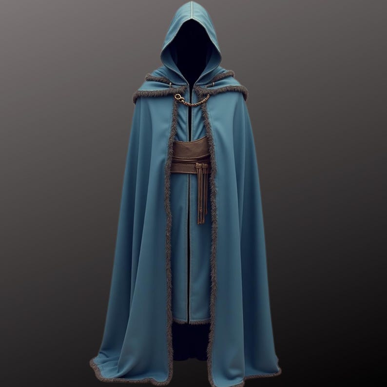Elegant Blue Hooded Cloak and Inner Coat - Gothic Cloak With Fur Trim ...