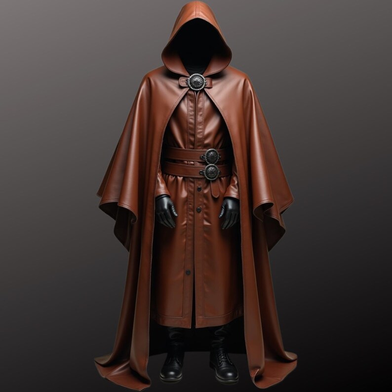 Medieval Brown Hooded Leather Cloak and Coat - Timeless Elegance With a ...