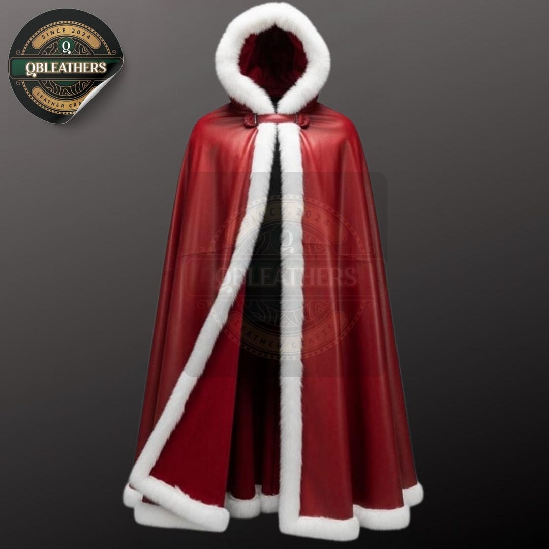 Red Leather Santa Cloak: Fur Trimmed Hood, Gothic Holiday Wear - Etsy