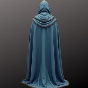Elegant Blue Hooded Cloak and Inner Coat - Gothic Cloak With Fur Trim ...