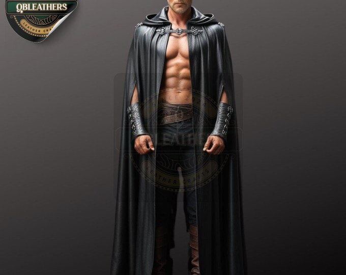 Black Leather Medieval Armour Cloak - Hooded Viking Cloak Costume for ...