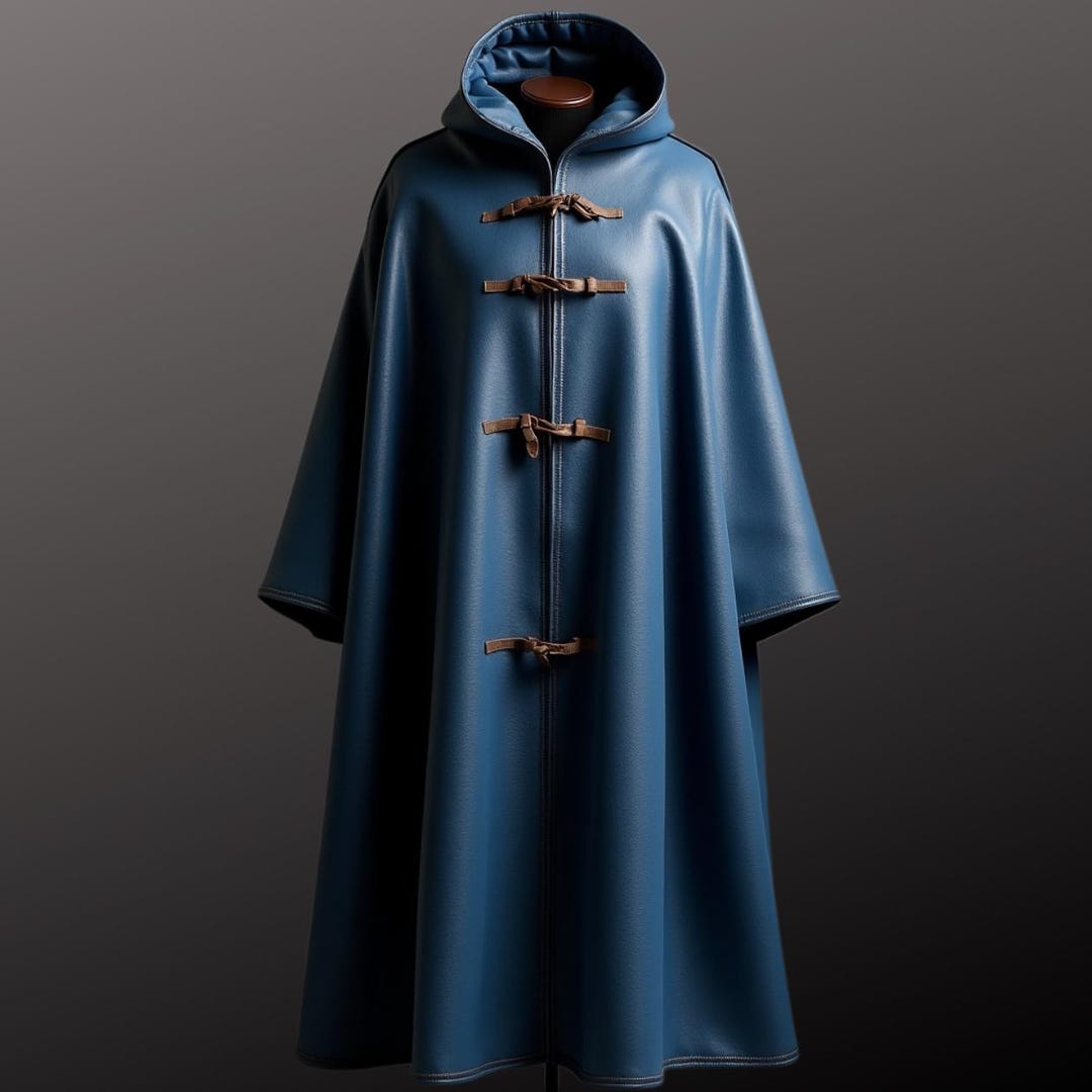 Elegant Navy Blue Hooded Cloak With Toggle Fastenings - Cosplay Costume ...