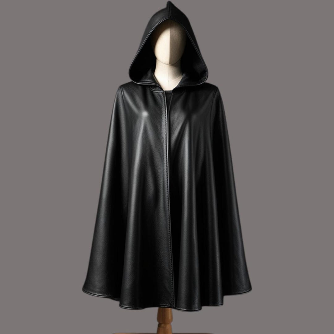 Elegant Black Hooded Leather Cloak/gothic Cloak/cosplay Cloak/larp ...