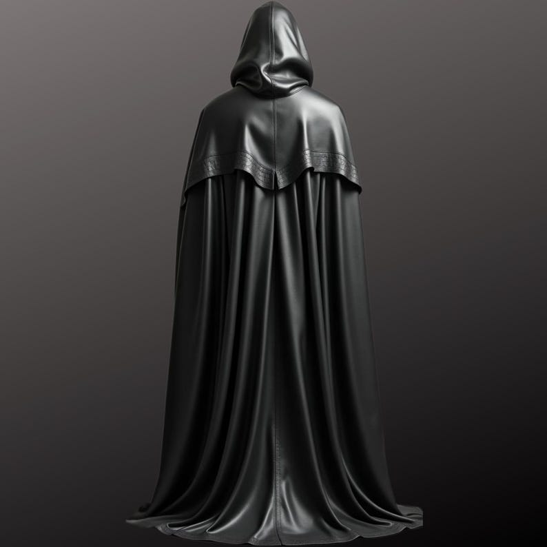 Gothic Black Leather Hooded Cloak and Coat With Buckle Details-perfect ...