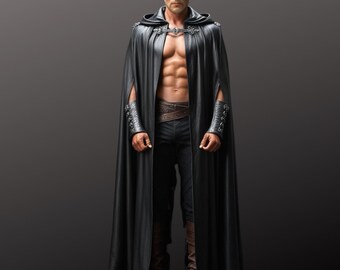 Gothic Black Leather Hooded Cloak and Coat With Buckle Details-perfect ...