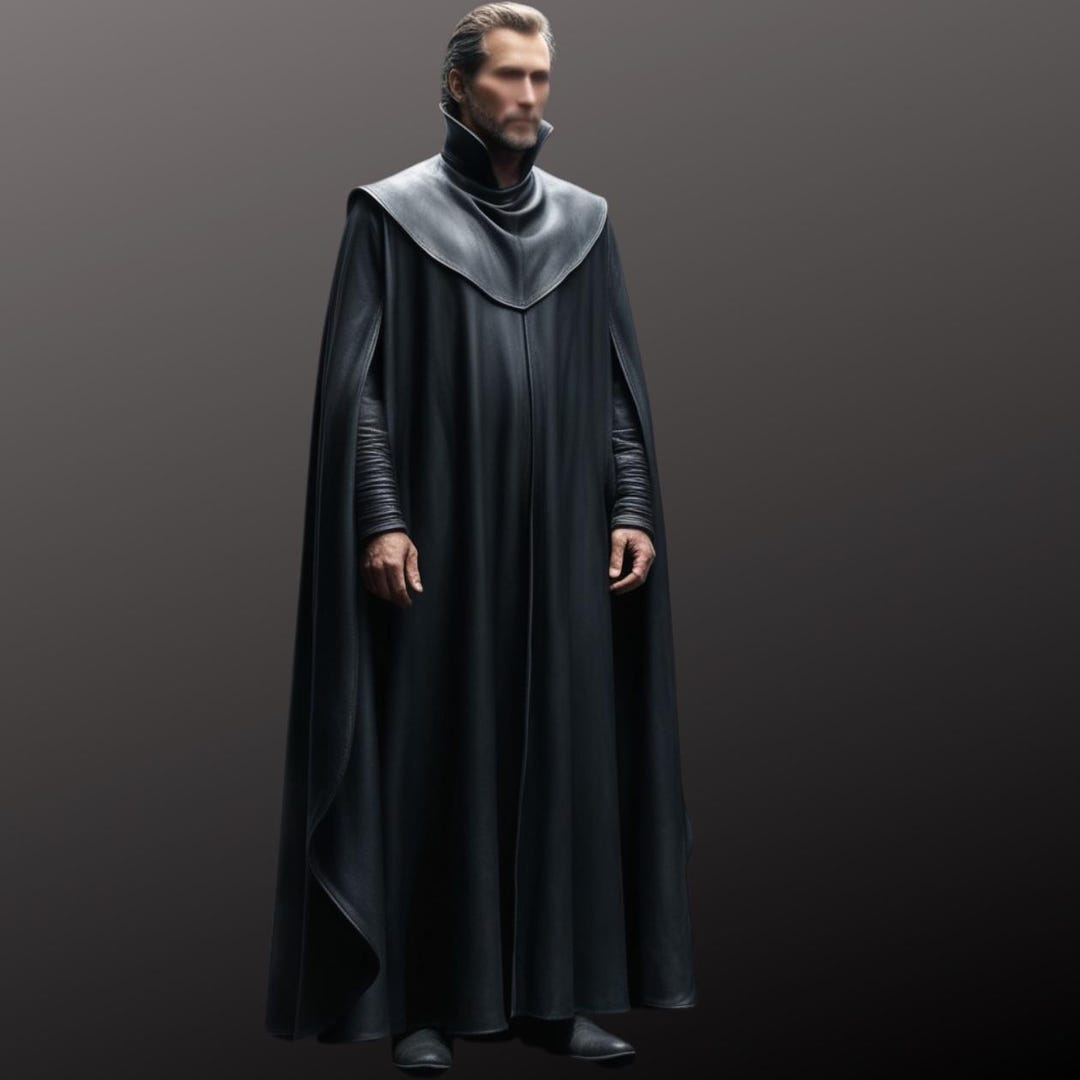 Elegant Gothic Black Leather Cloak-men's Fashion-handcrafted Full ...