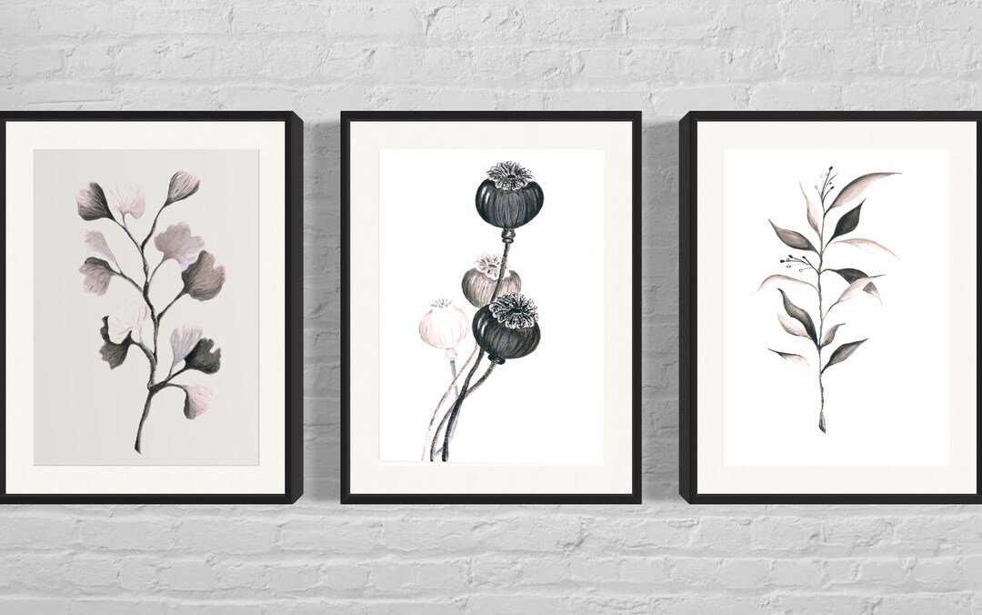 3 Monochrome Botanical Prints, Available to Buy Individually or as a ...