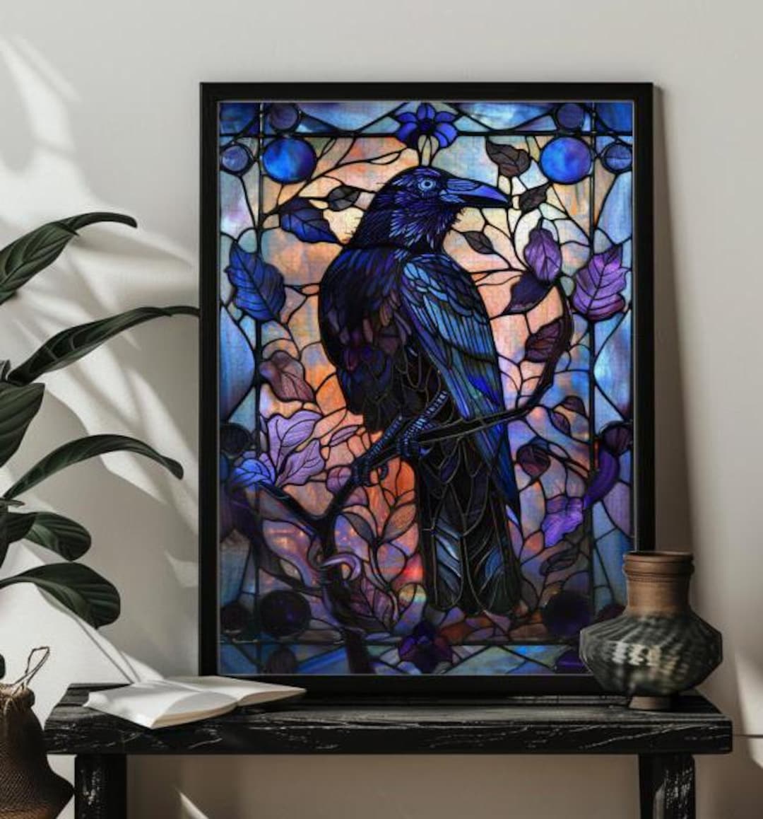 Stained Glass Crow Jigsaw Puzzle Art Gift 300/500/1000 Piece Halloween ...