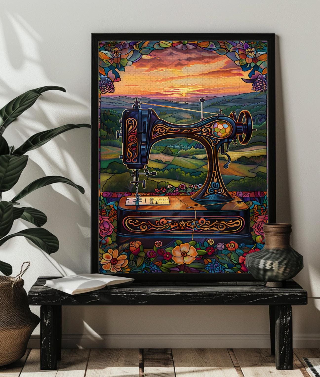 Stained Glass Floral Sewing Machine Jigsaw Puzzle 300/500/1000 Pieces ...