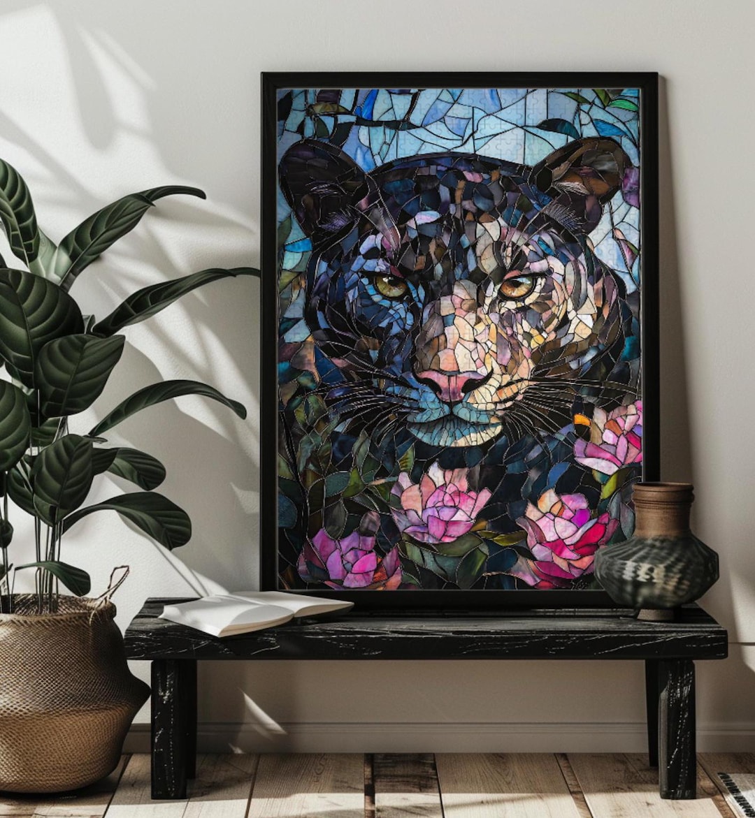 Stained Glass Panther Jigsaw Puzzle 300/500/1000 Piece Wood Leopard ...