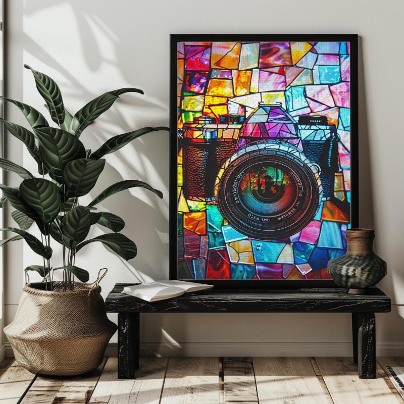 Stained Glass Camera Jigsaw Puzzle，200/300/500/1000 Wood Photography ...