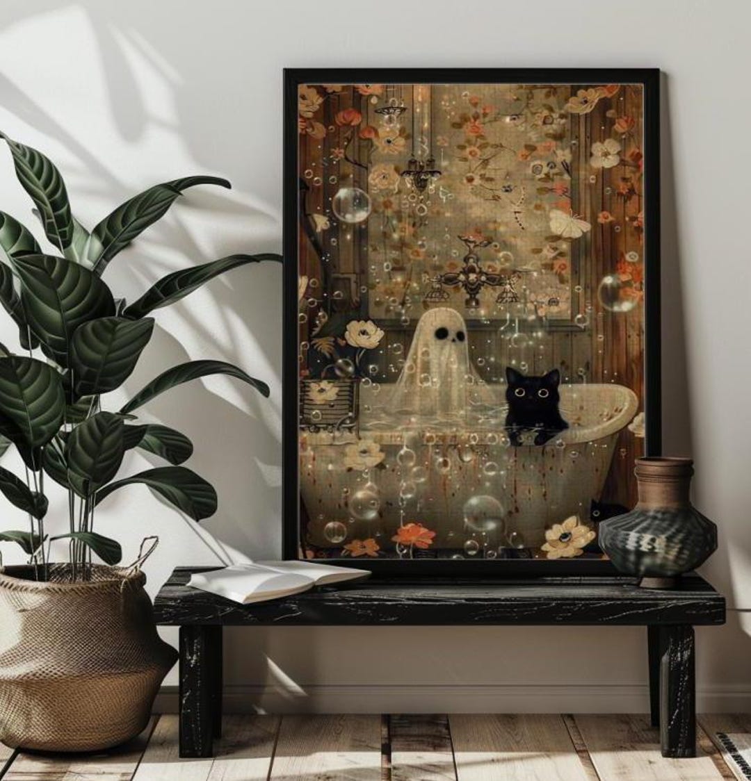 Ghost and Cat in Bathtub Jigsaw Puzzle Gift,300/500/1000 Piece Spooky ...