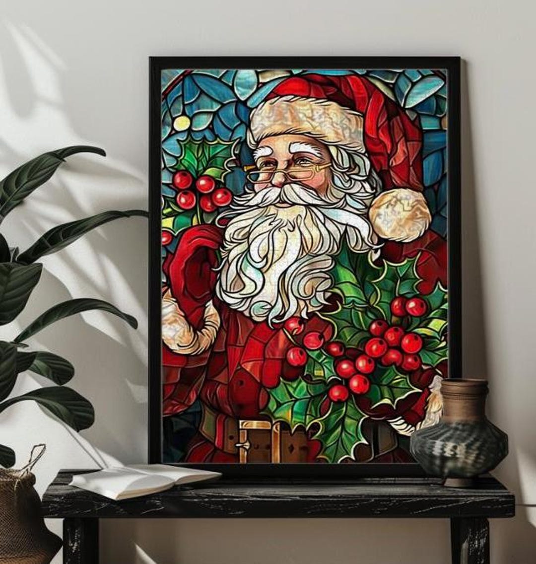 Stained Glass Christmas Santa Claus Jigsaw Puzzles for Adults，xmas ...