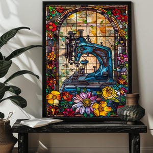 Stained Glass Floral Sewing Machine Jigsaw Puzzle 300/500/1000 Pieces ...