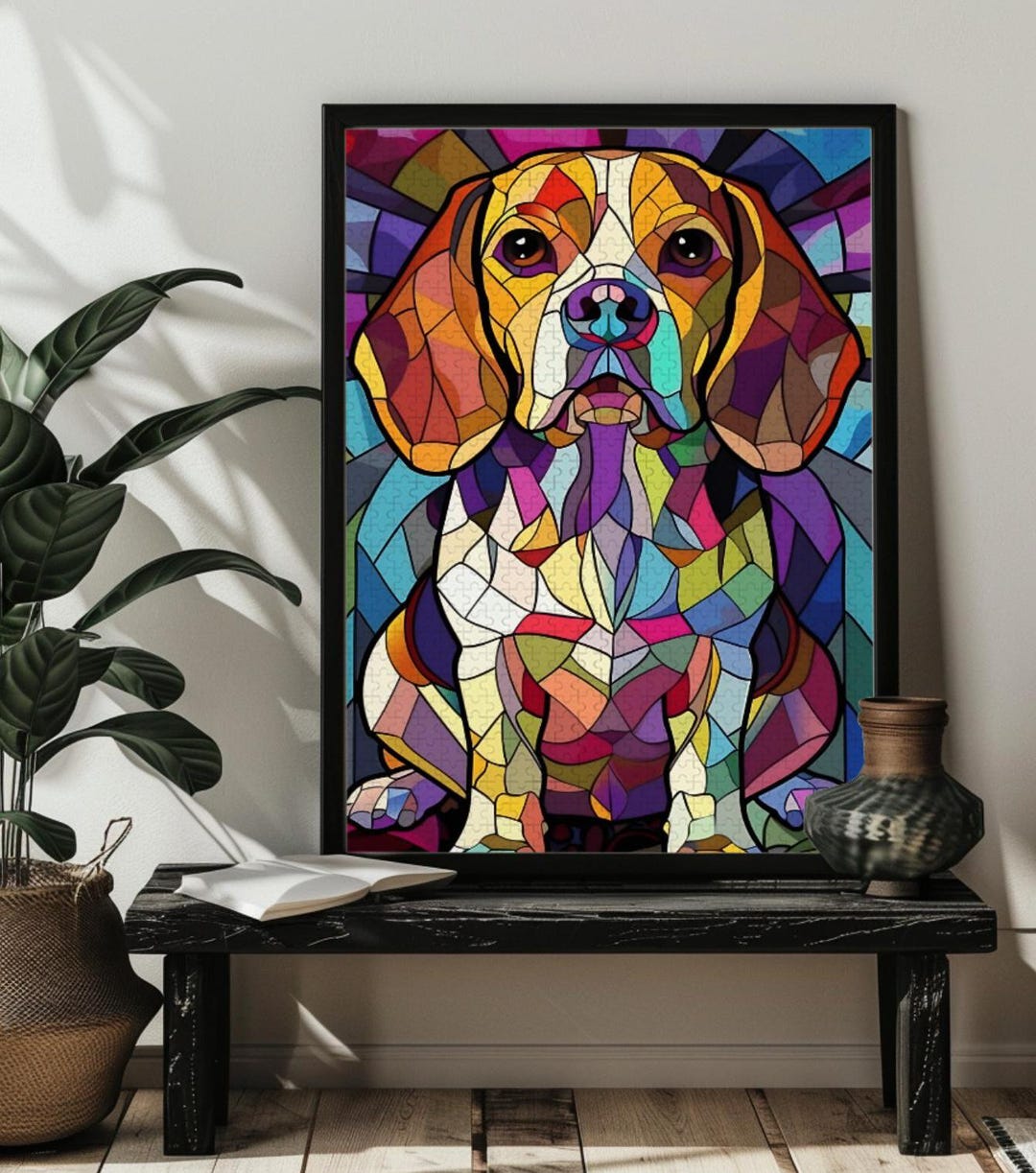 Beagle Dog Stained Glass Jigsaw Puzzle，colorful Beagle Puzzles Art ...