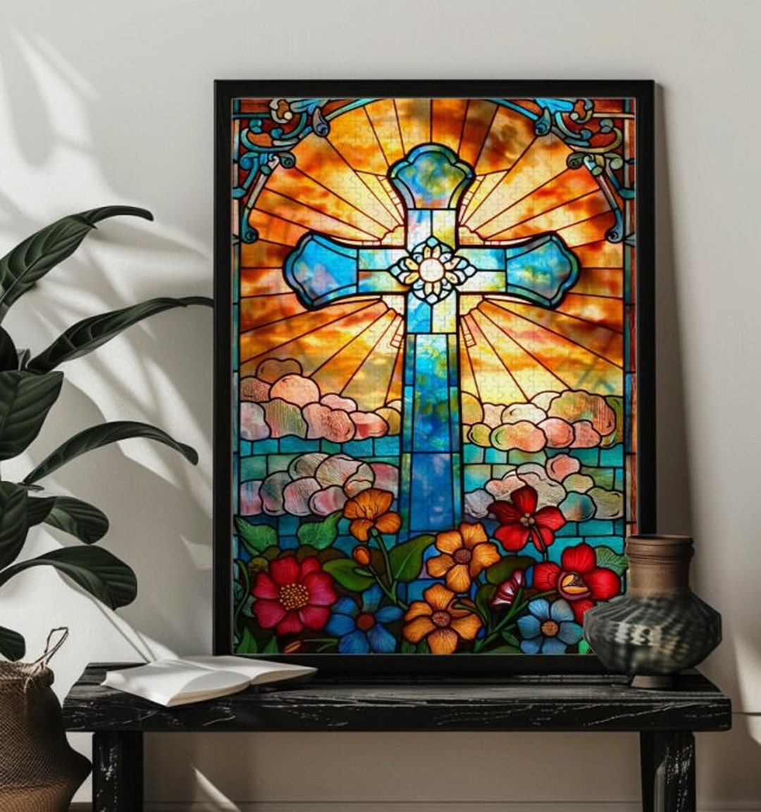 Stained Glass Cross Jigsaw Puzzle for Adults，christian Puzzles With ...