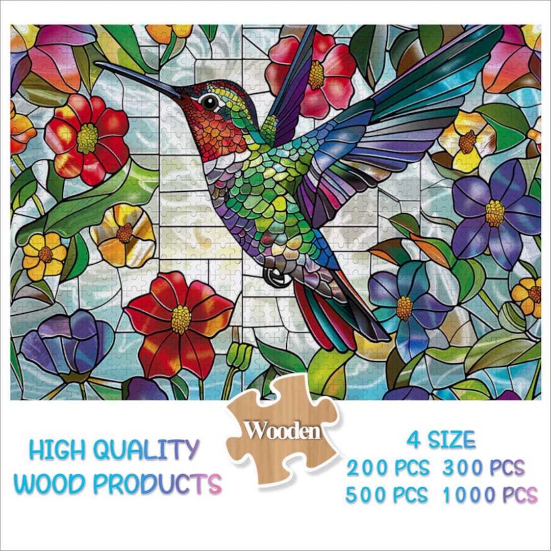 Stained Glass Hummingbird Jigsaw Puzzle，hummingbird in Flowers Photo ...