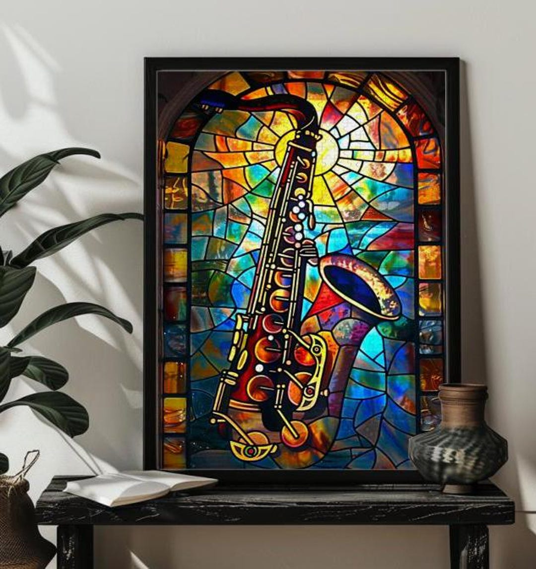 Stained Glass Saxophone Jigsaw Puzzle，300,500,1000 Piece Wood Saxophone ...