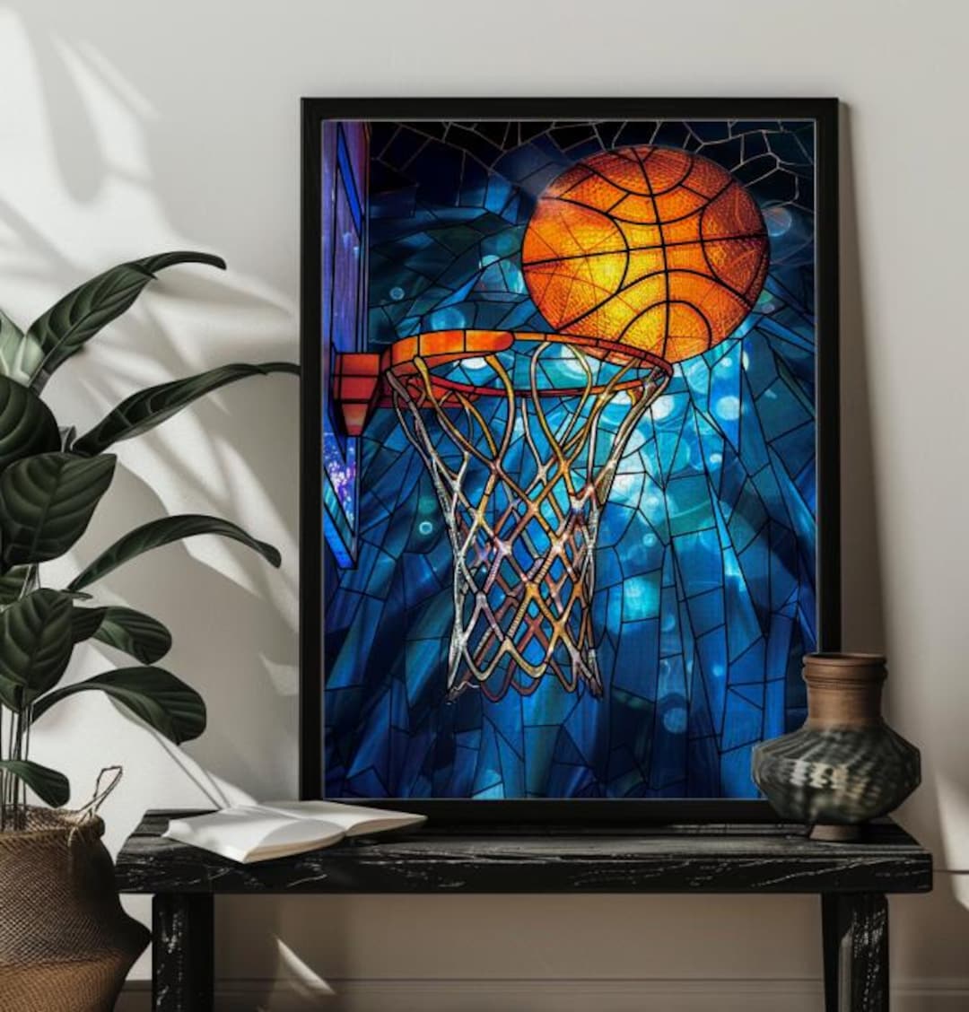 Stained Glass Basketball Jigsaw Puzzle for Boys Basketball Wall Art，300 ...