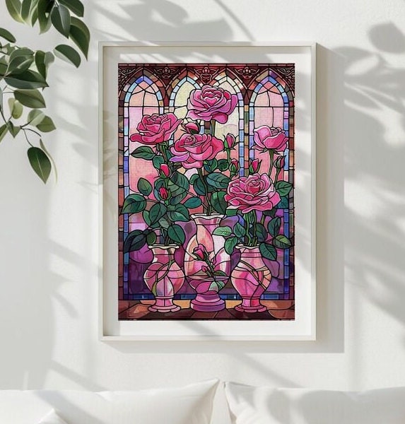 Pink Rose Stained Glass Jigsaw Puzzle for Wife/mom/couple Rose Puzzles ...