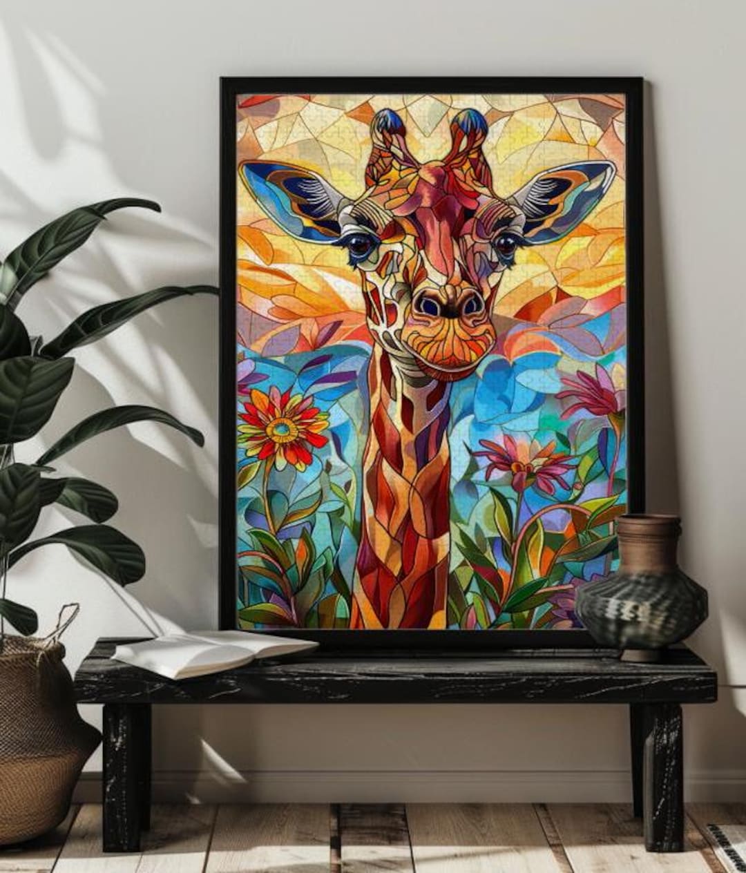Stained Glass Giraffe Jigsaw Puzzle，200/300/500/1000 Wood Giraffe ...