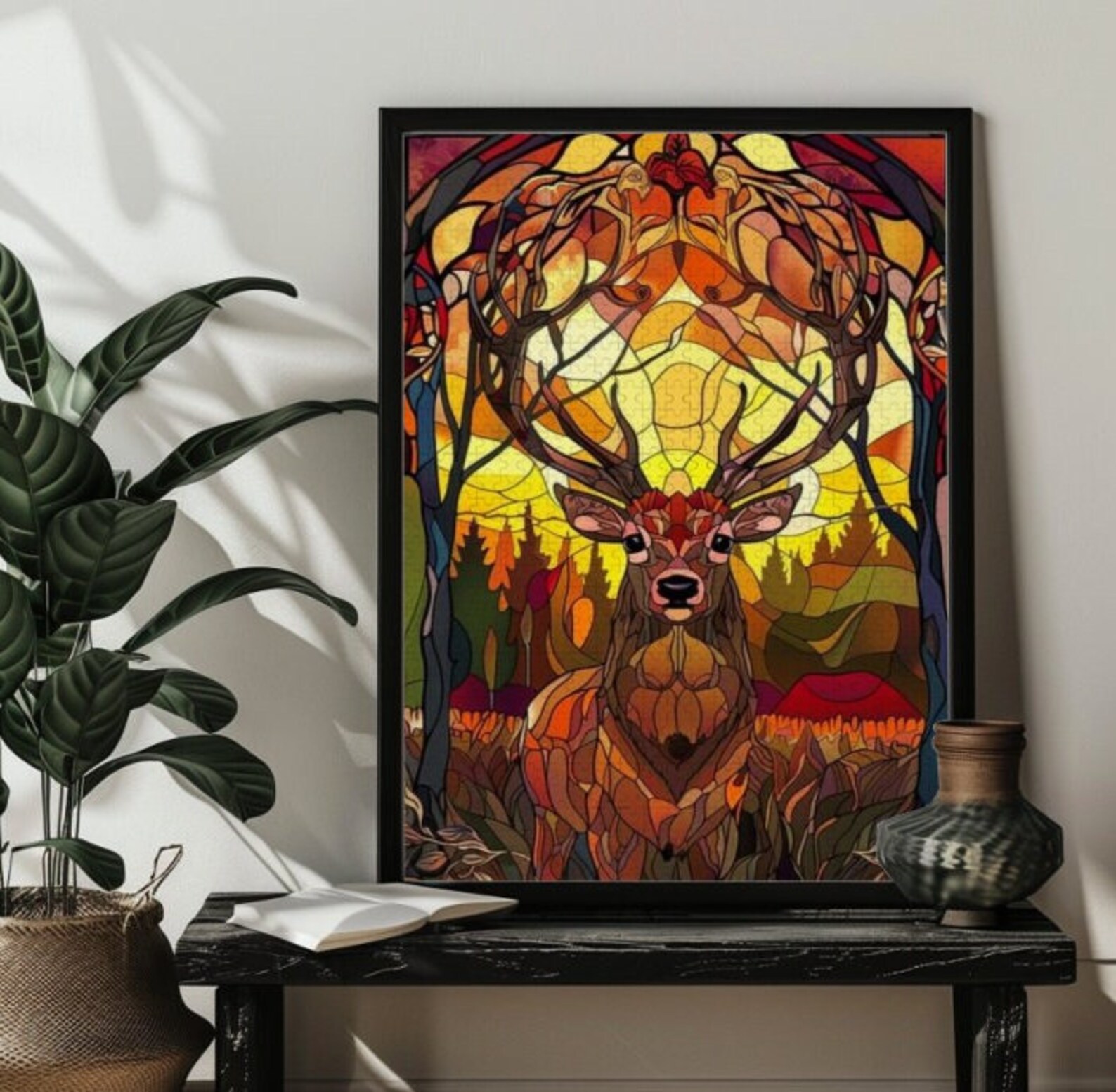 Stained Glass Deer Jigsaw Puzzle，300/500/1000 Wood Deer in Forest ...