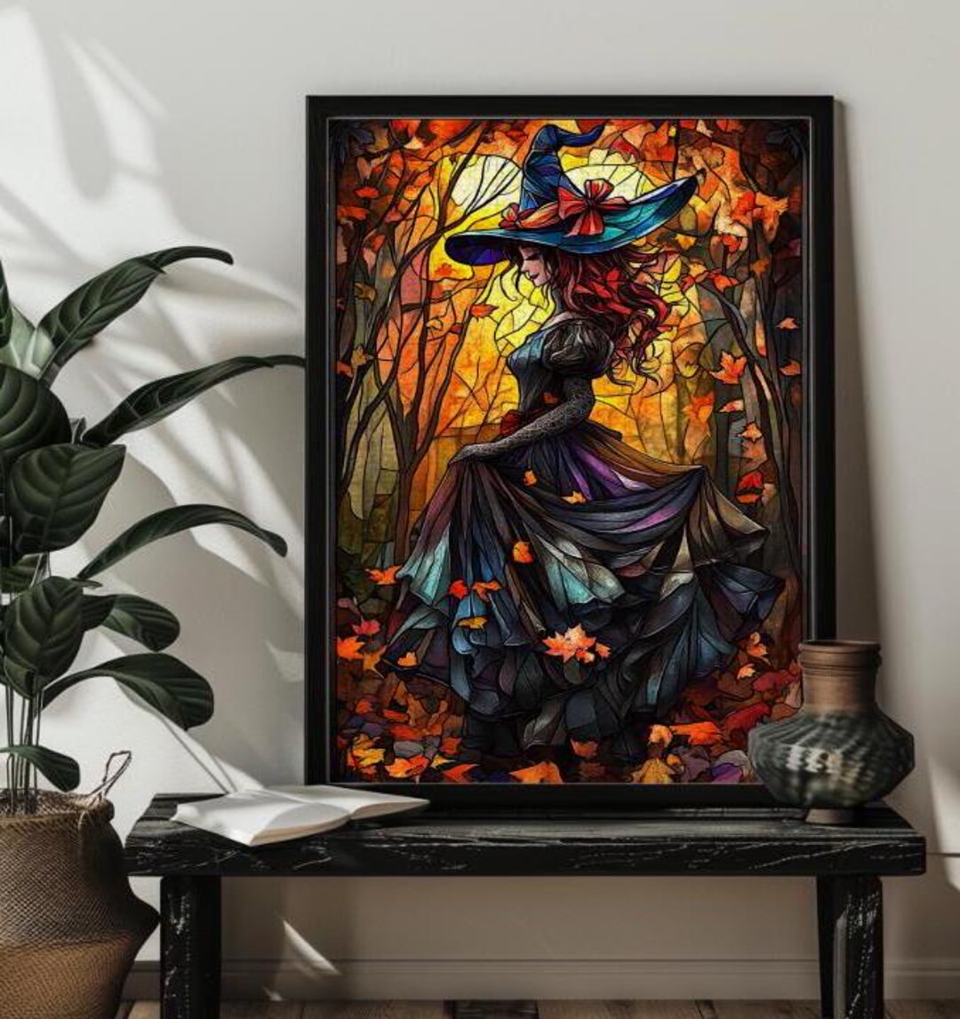 Fall Halloween Stained Glass Witch Jigsaw Puzzle for Adults，200/300/500 ...