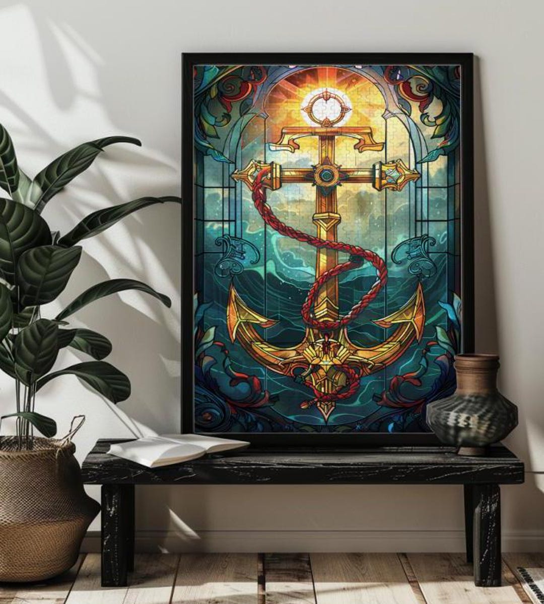 Stained Glass Anchor Jigsaw Puzzle，200/300/500/1000 Navy Anchors ...