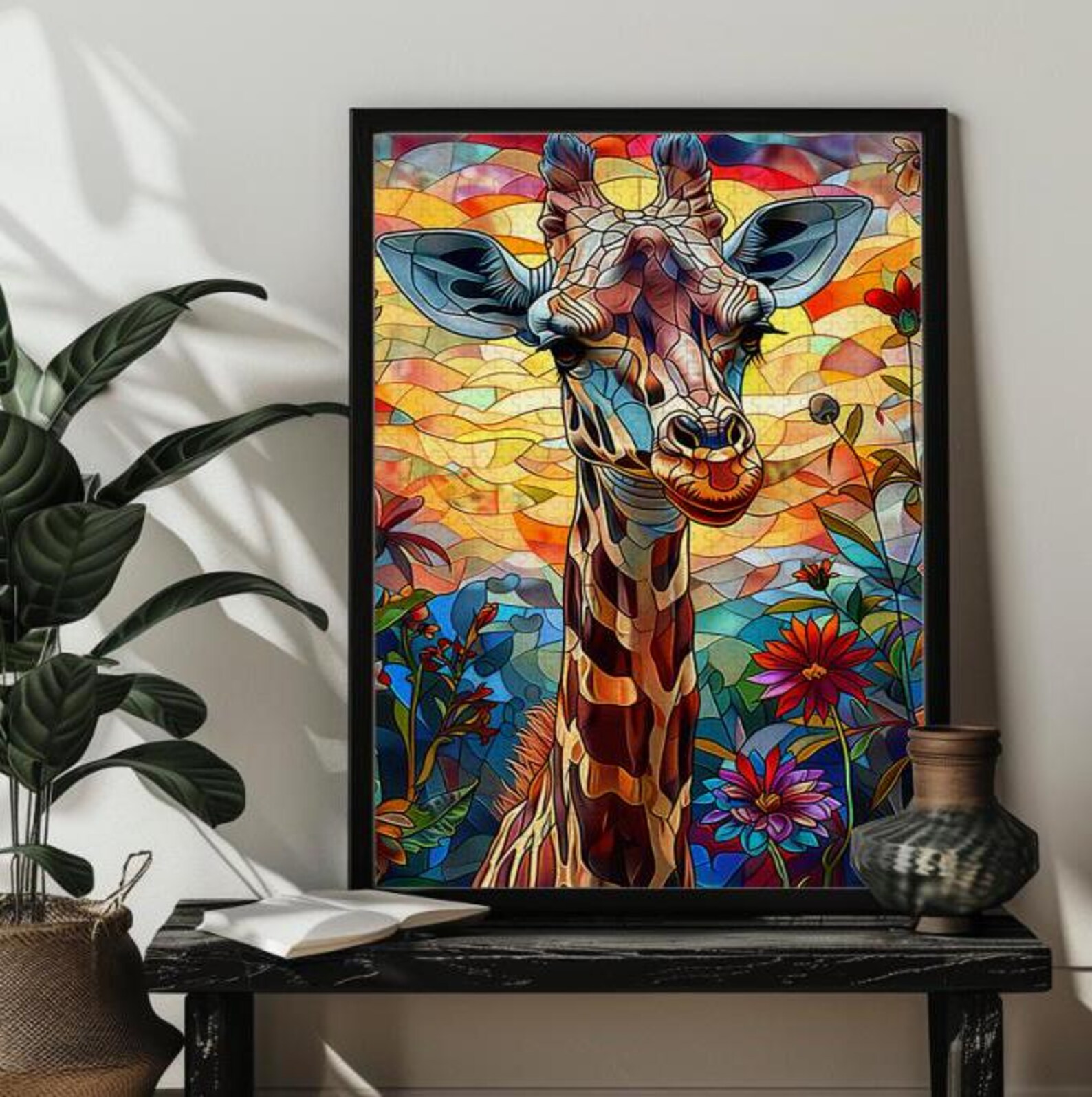 Stained Glass Giraffe Jigsaw Puzzle，200/300/500/1000 Wood Giraffe ...