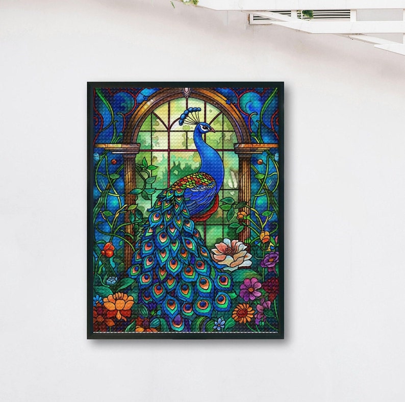 Blue Peacock Stained Glass Diamond Art Painting Kits,full Round/square ...