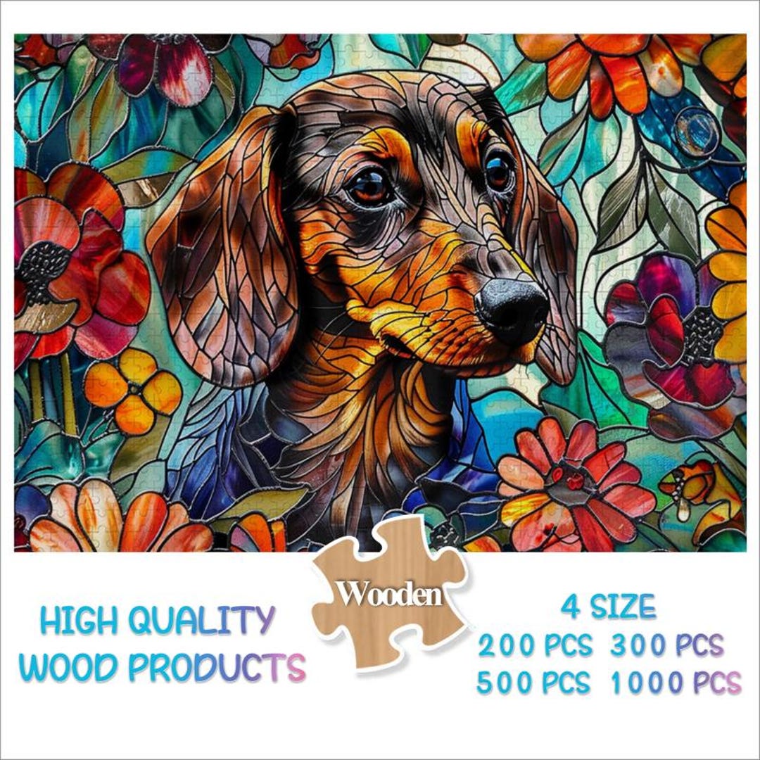 Stained Glass Dachshund Jigsaw Puzzles，300/500/1000 Wood Dog Puzzle ...