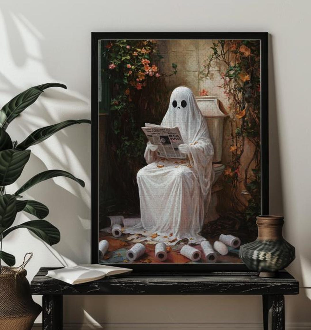 Ghost Reading Newspaper on Toilet Jigsaw Puzzle Gift,300/500/1000 Piece ...