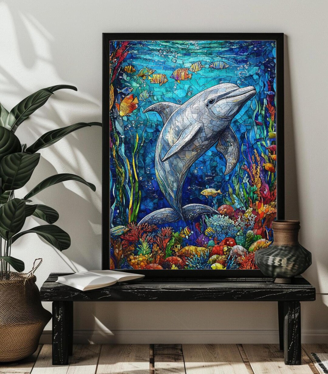 Stained Glass Dolphin Jigsaw Puzzle，dolphin Puzzles Art，300/500/1000 ...