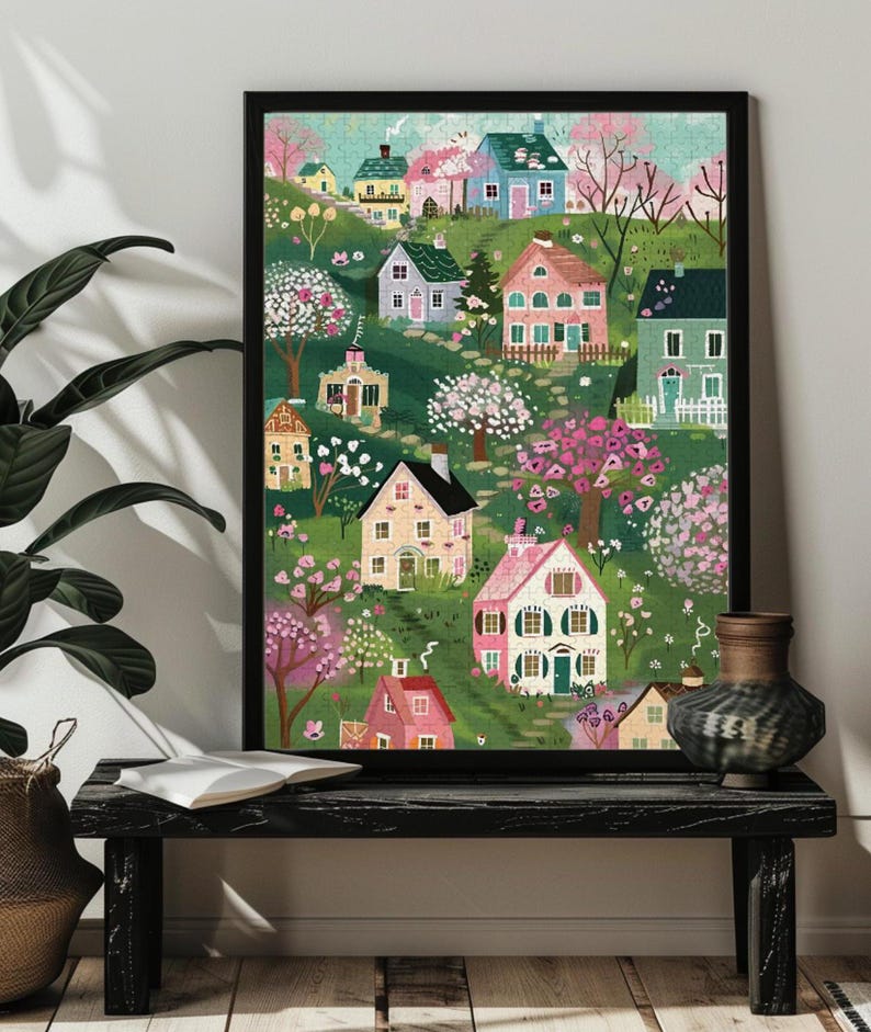 Cottagecore Village Jigsaw Puzzle 200/300/500/1000 Whimsical Spring ...
