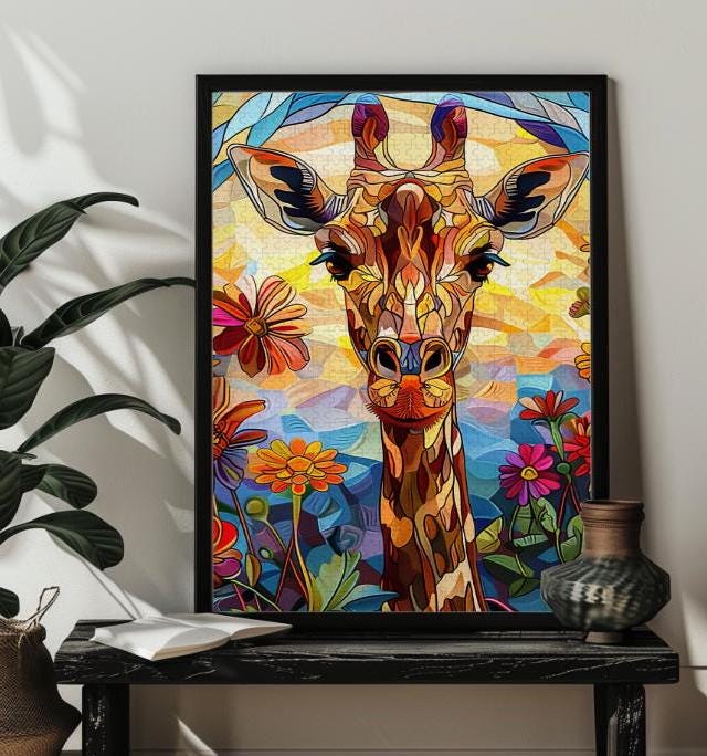 Stained Glass Giraffe Jigsaw Puzzle，200/300/500/1000 Wood Giraffe ...