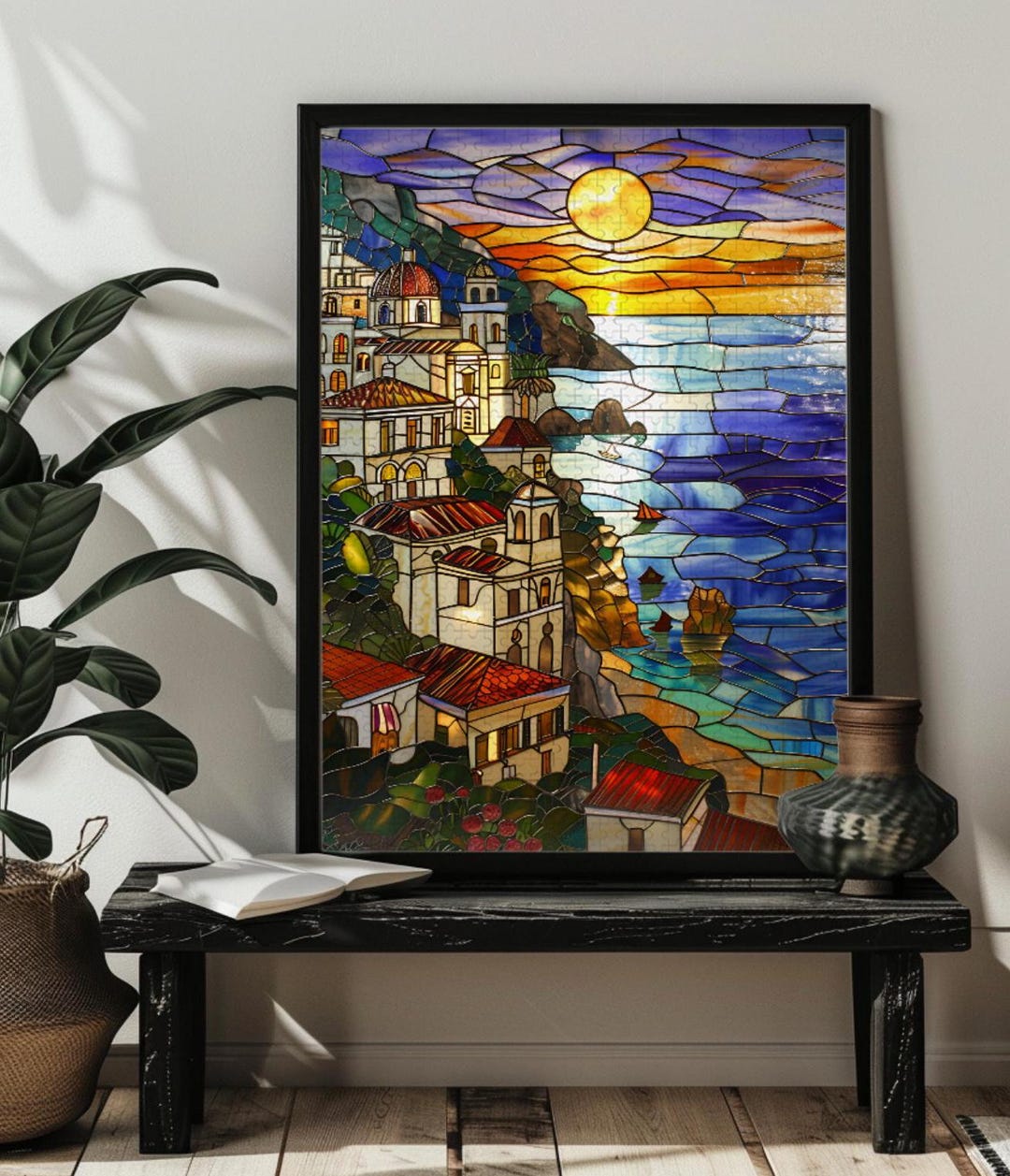 Stained Glass Coast House Jigsaw Puzzle 300/500/1000 Colorful Beach ...