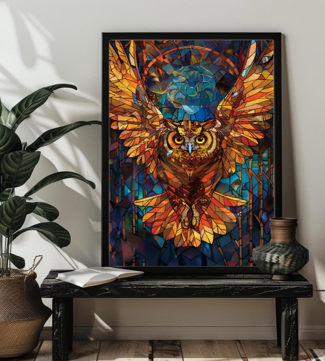 Stained Glass Flying Owl Jigsaw Puzzle Art 300,500,1000 Pieces，flying ...